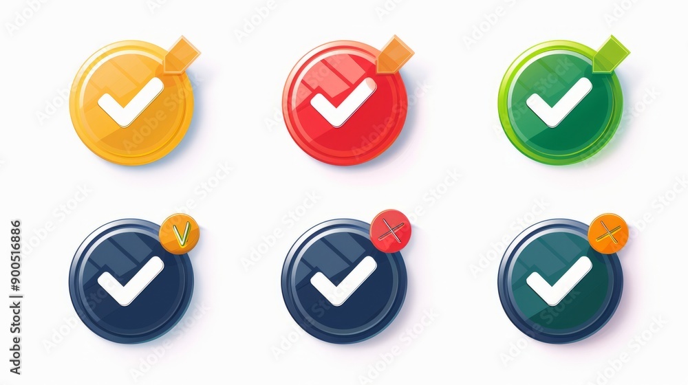 Check mark icon button set. Check box icon with right and wrong buttons and yes or no checkmark ...