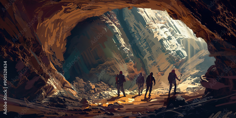 Cave Network Exploration: Adventurers traversing through interconnected ...