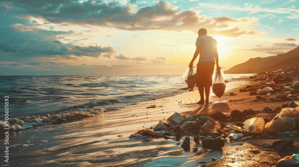 Save water. Volunteer pick up trash garbage at the beach and plastic ...