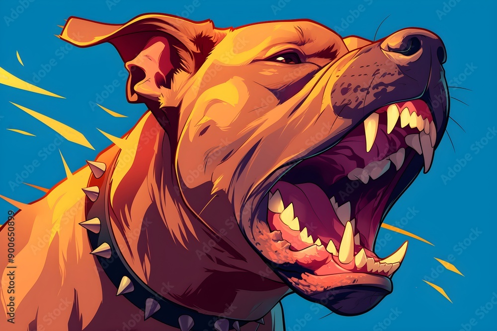 Aggressive dog get angry and bares his teeth. Dog shows dangerous teeth ...