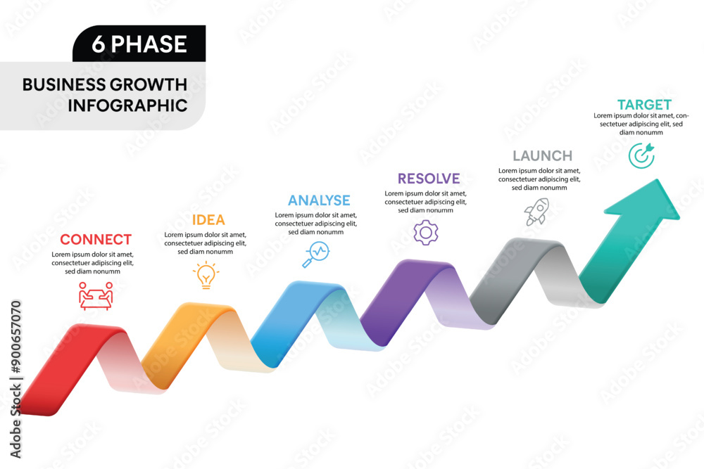 3D Arrow Infographic Vector Illustration. 6 Step Business Growth ...