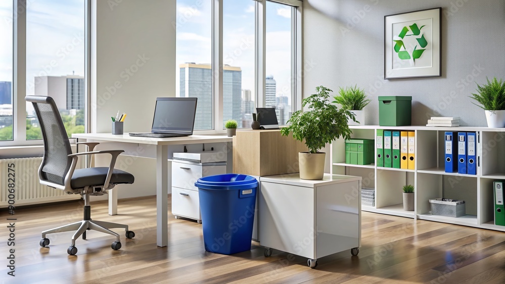 Clean and organized office supplies and equipment sitting on a desk ...