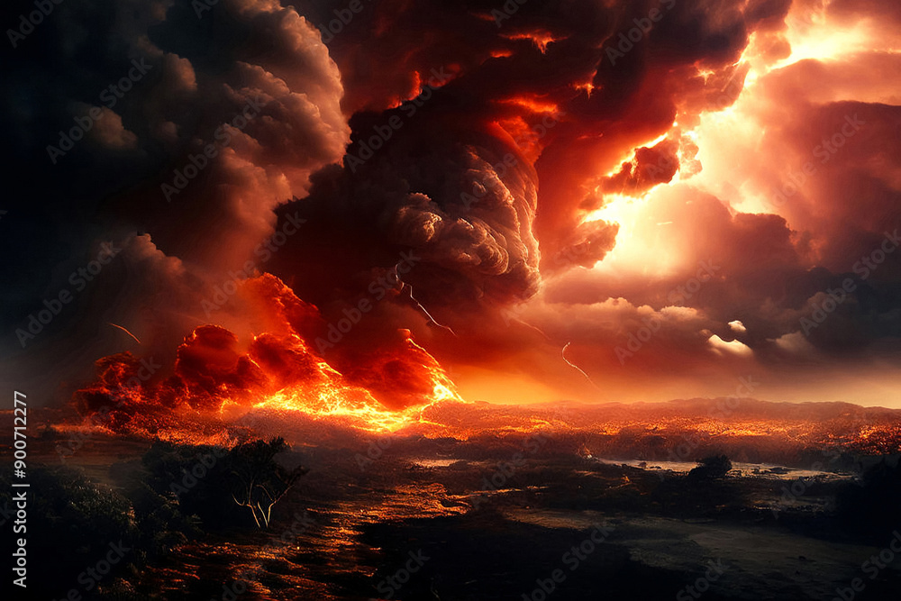 Foto de Stock Fire hurricane cloudscape in ravages sky. Visual artwork ...