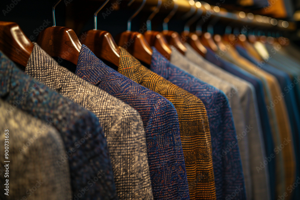 Au stade, des habits de mode suspendus sur un cintre sont soigneusement ...