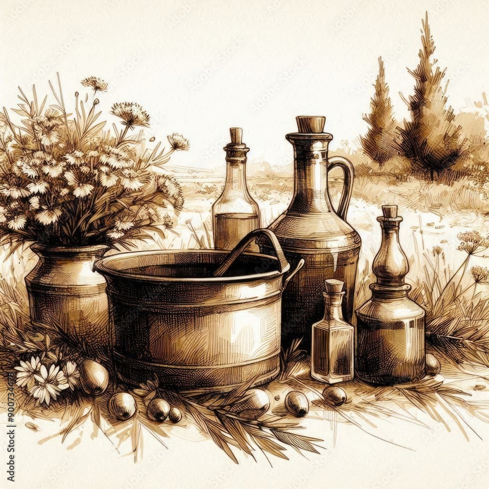 Hand drawing, hand drawing watercolor illustrations oil, line art ...