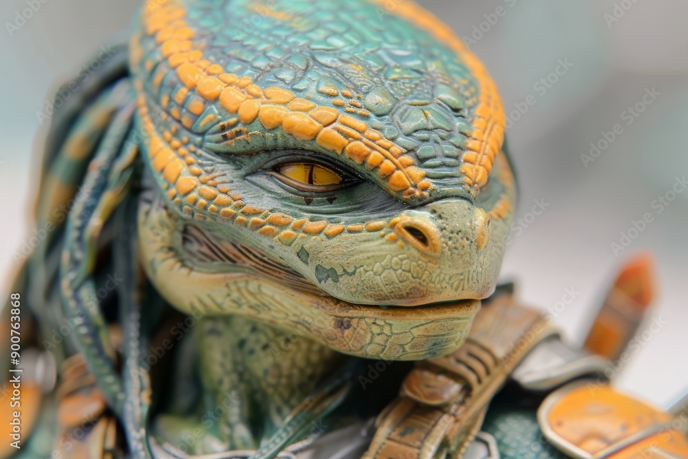 Realistic 3D rendering of a reptilian alien with detailed scales ...