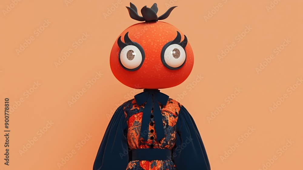 A 3D NFT cute tomato character with white eyes assembled from geometric ...