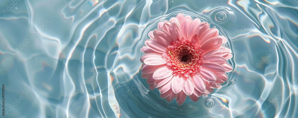 Minimalist white background with a pink gerbera flower floating on ...