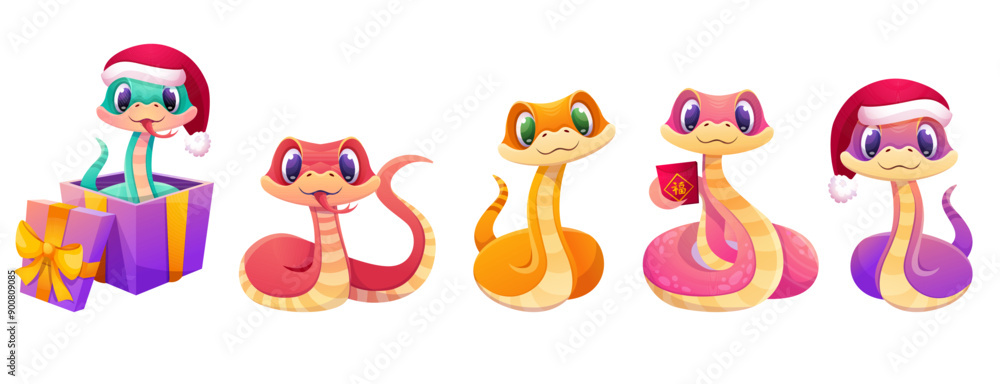 Cute snakes set. Chinese 2025 New Year symbol. Snake characters in ...