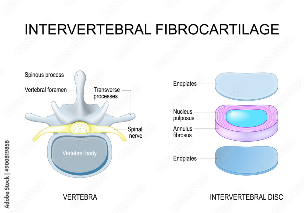 Intervertebral disc structure. Vertebra anatomy. Spinal Column Stock ...