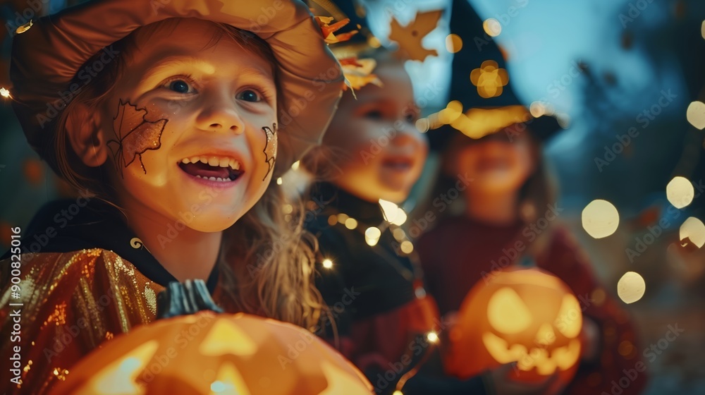 Little kids in costume celebrating halloween together Stock ...