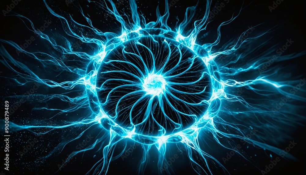 Powerful shockwave of energy with a burst and explosion of glowing ...