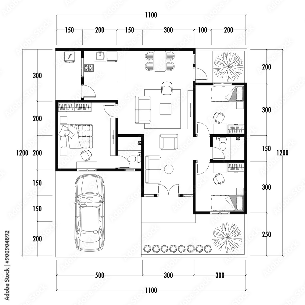 Floor plan blueprint type 96 sqm, Figure of the jotting sketch of the ...