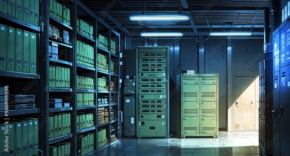 server room with racks background anime cartoon illustration design ...