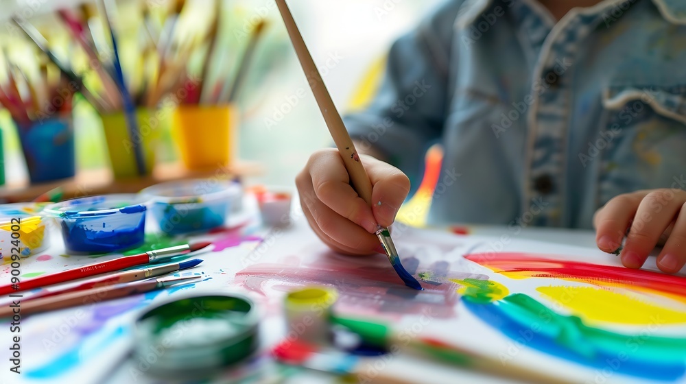 Kids paint Child painting in white sunny study room Little boy drawing ...