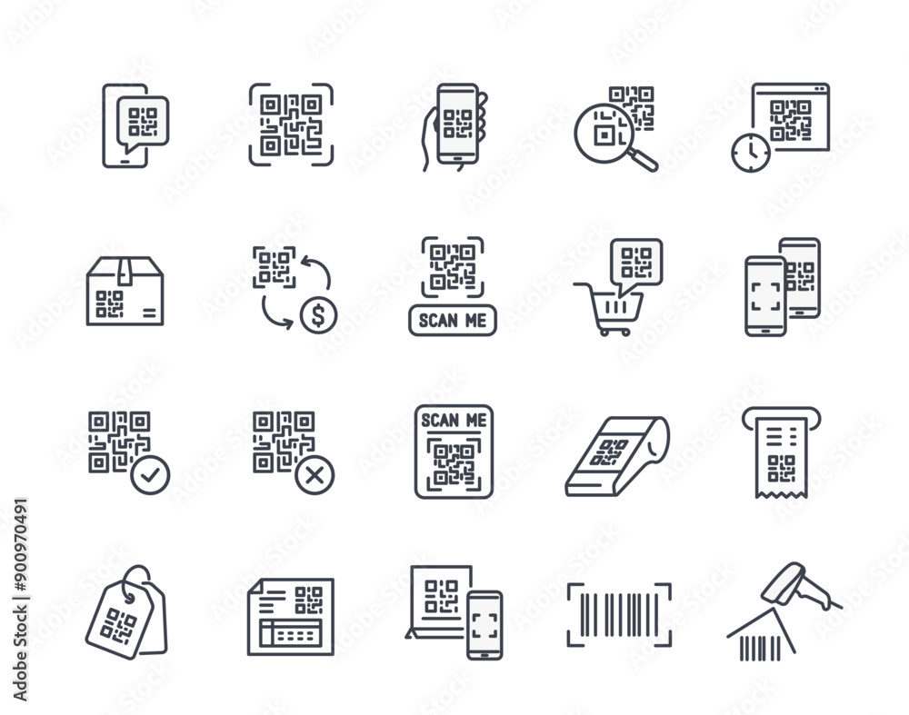 Set of QR Code Line icons. Signs with scanning qr code for payment ...