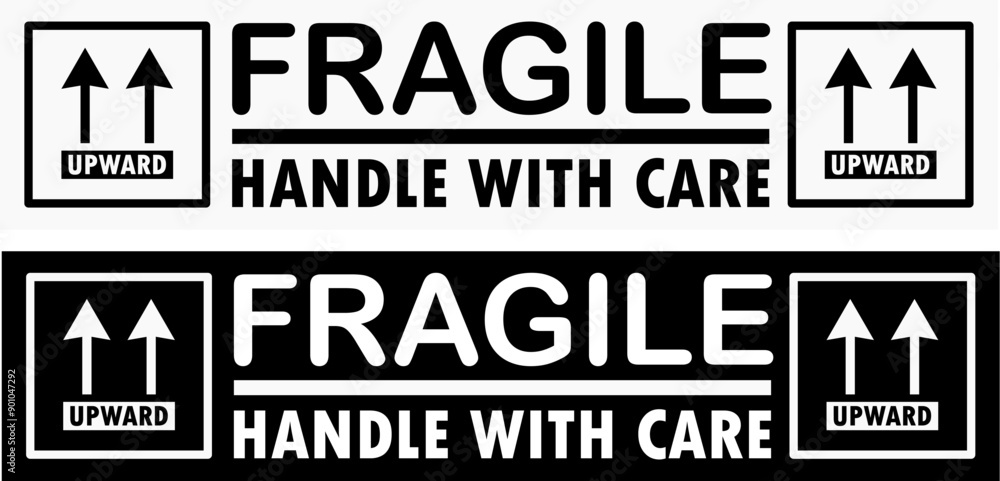 Vector de Stock sticker fragile handle with care, Black and white ... Vector de Stock sticker fragile handle with care, Black and white ...