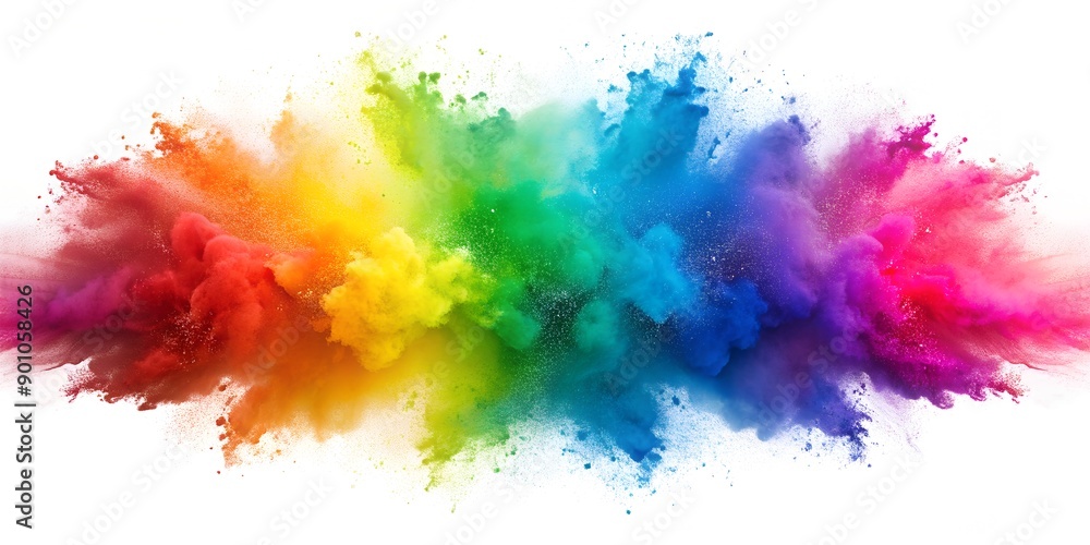 Multicolor rainbow powder paint explosion on white isolated background ...