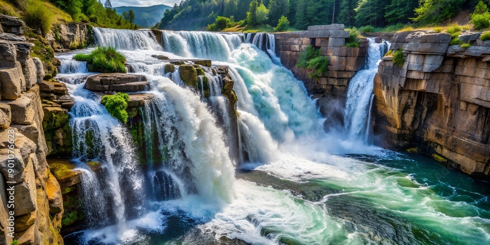 Frothy cascade plunging down rugged cliffside waterfall Generative By ...