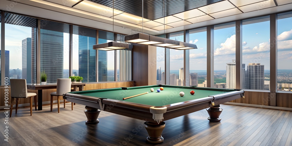 billiard table with balls and cue office decor game time relaxing ...