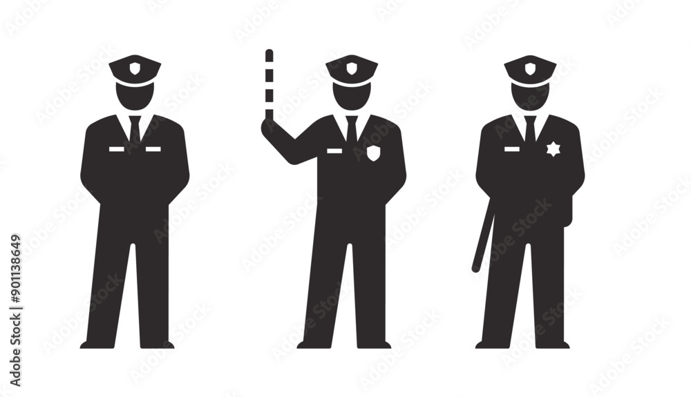 Icons of police officers in various poses. These vector illustrations ...