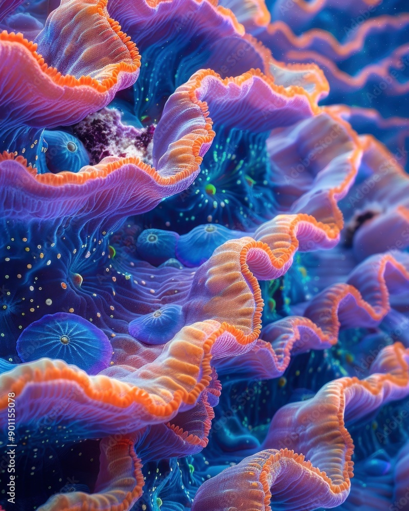 Macro shot of purple coral texture, vibrant patterns and natural beauty ...