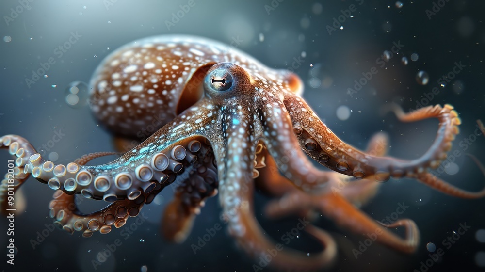 Giant squid drifting through bioluminescent deep Pacific waters ...