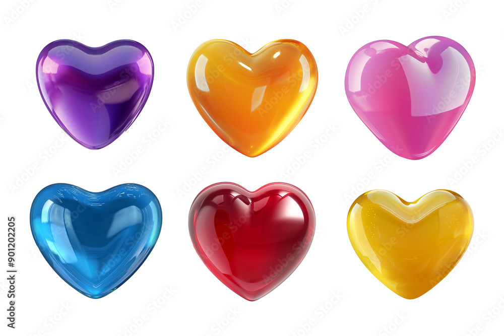 Fruit jelly hearts set isolated. Different colors jelly candy heart 3D ...