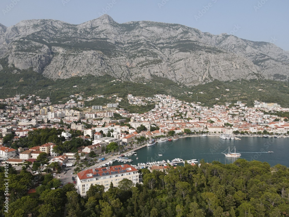 Makarska, Croatia. Coastal town, sea and mountains, Biokovo park ...