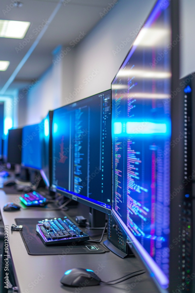 high performing computer multiple screen in data center room Stock ...