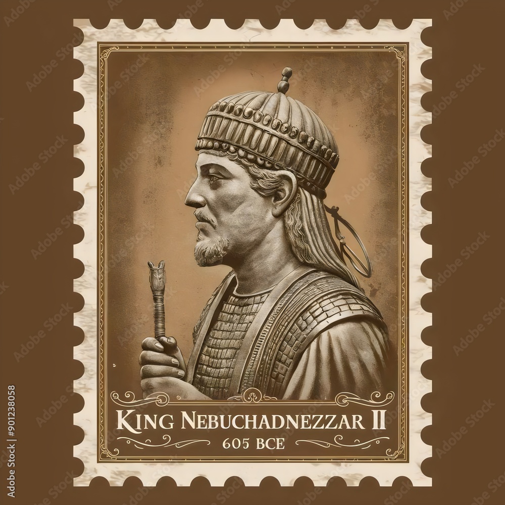 Classic Philately: King Nebuchadnezzar II with Aged, Worn Texture Stock ...