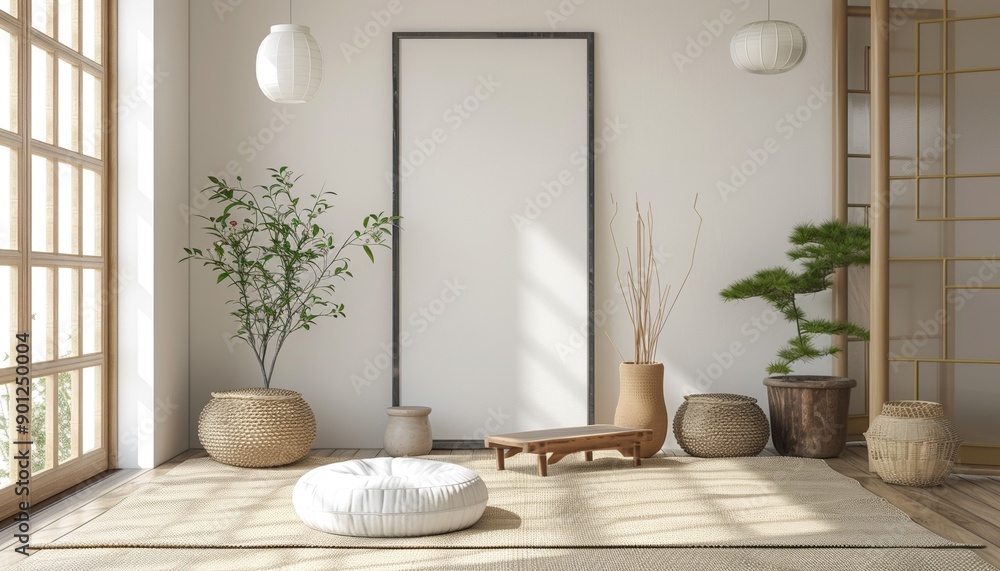 Modern Japanese-Style Room with Shoji Doors, Tatami Mats, Minimalist ...