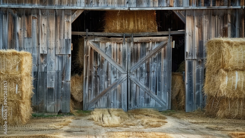 Barn Door Opening to Stacked Hay Bales Stock Photo | Adobe Stock