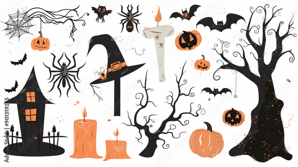 Minimalistic modern Halloween set of vector clipart cartoon funny ...