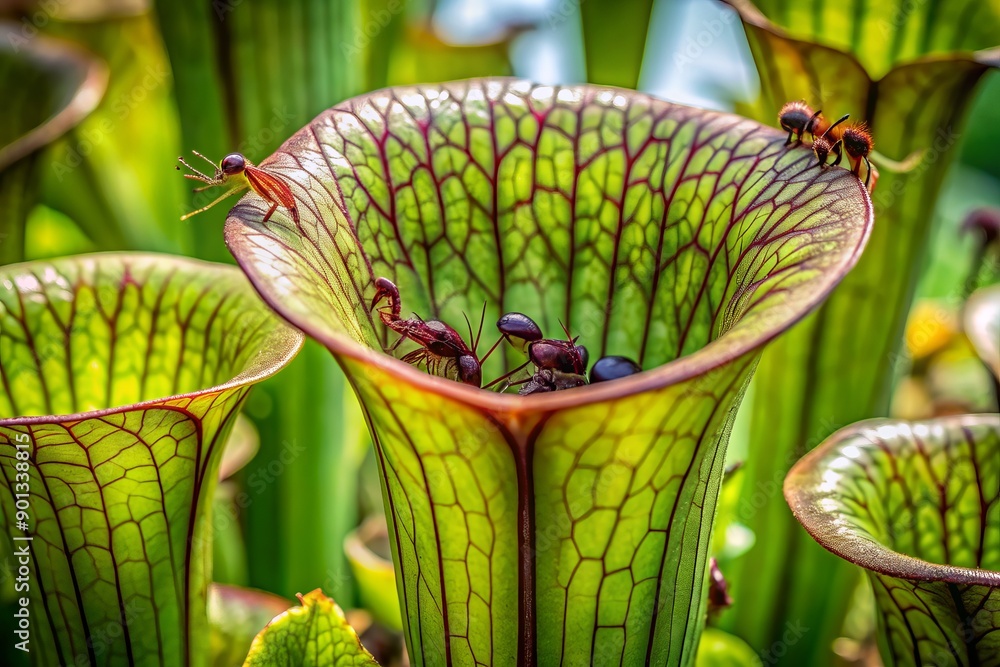 Vibrant green Sarracenia pitcher plant showcases intricate trap with ...