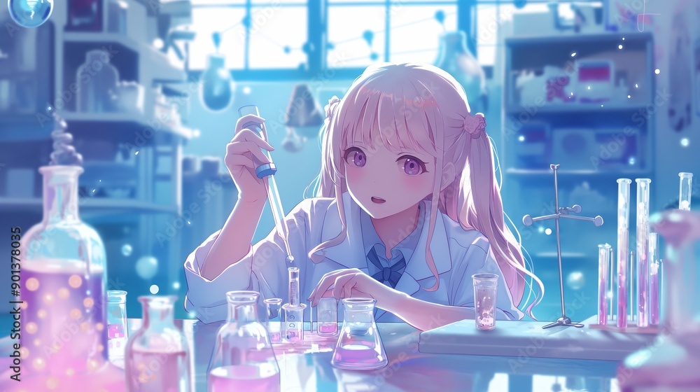 cute anime girl in school uniform conducting experiments with test ...