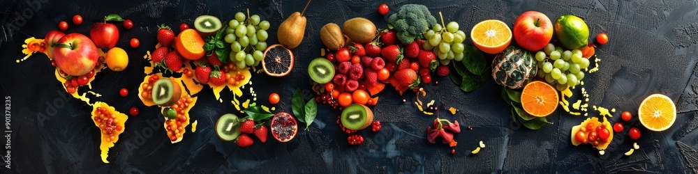 world map from fruits top view. Selective focus Stock Photo | Adobe Stock