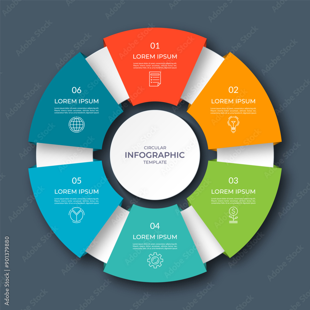 Infographic circular diagram with 6 options, parts. Six-step process ...