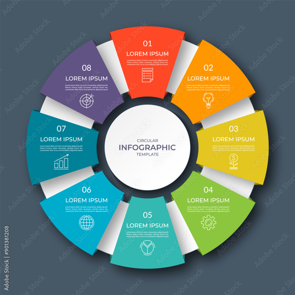 Infographic circular diagram with 8 options, parts. Eight-step process ...
