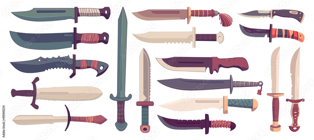 combat knife. weapon dagger blade fight attack, vector cartoon ...
