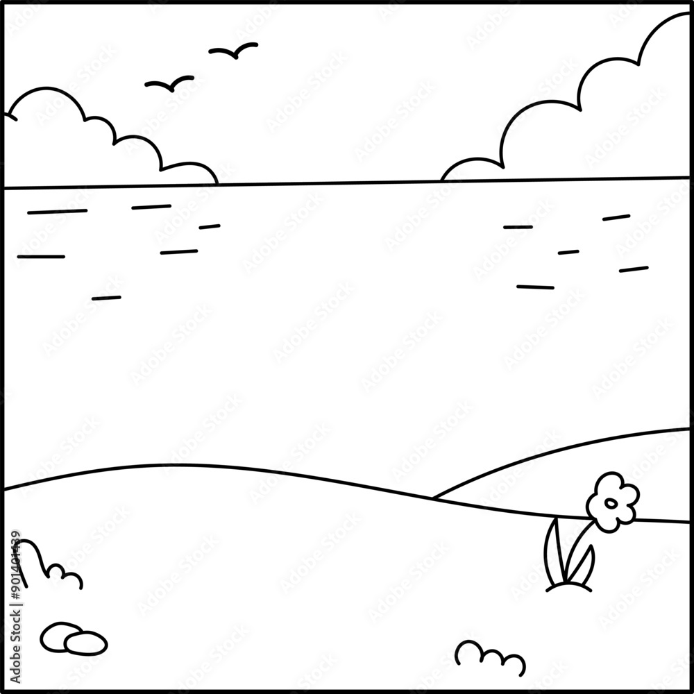 Landscape seaside coloring page isolated , Simple Animal Coloring Page ...