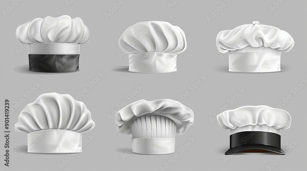 Realistic chefs hats. Professional cooks toques, isolated headgears ...
