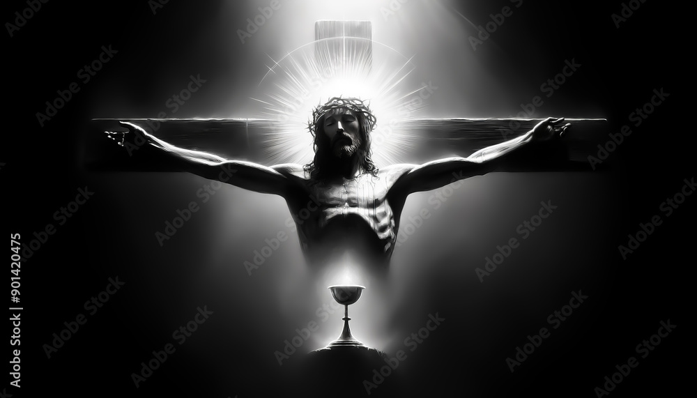 Transubstantiation and the Cup of Suffering: Black and White Image of ...