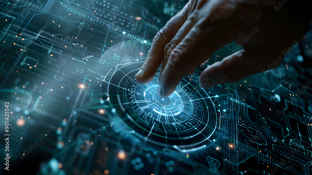 Integration data system. System Integration concept. Industrial smart technology. Wireframe hand ...