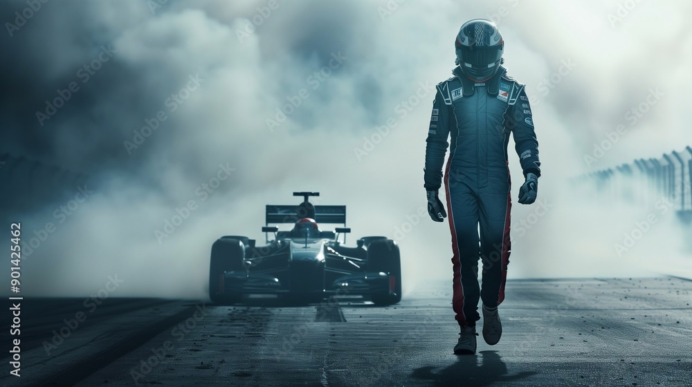 Ilustración de Stock f1 racing driver fully equiped walking on the ...