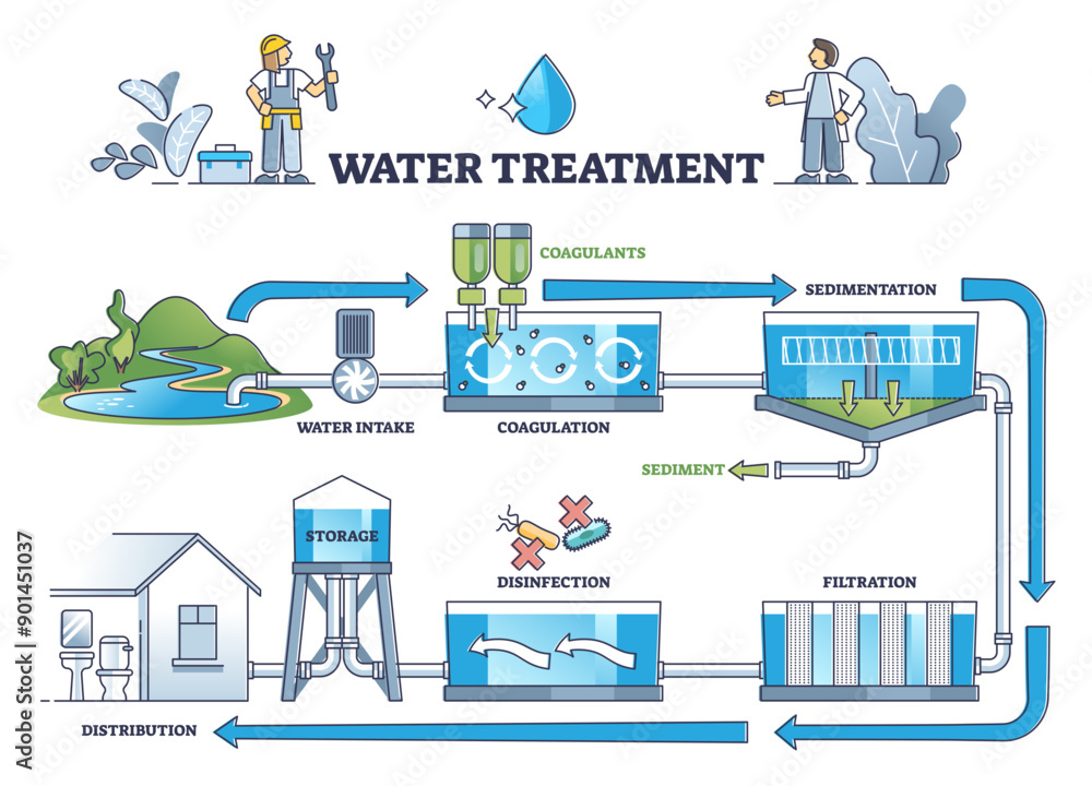Water treatment with coagulation, sedimentation and filters outline ...