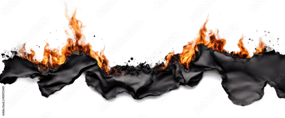 Horizontal of Burnt paper edges with fire and dark ash isolate on ...