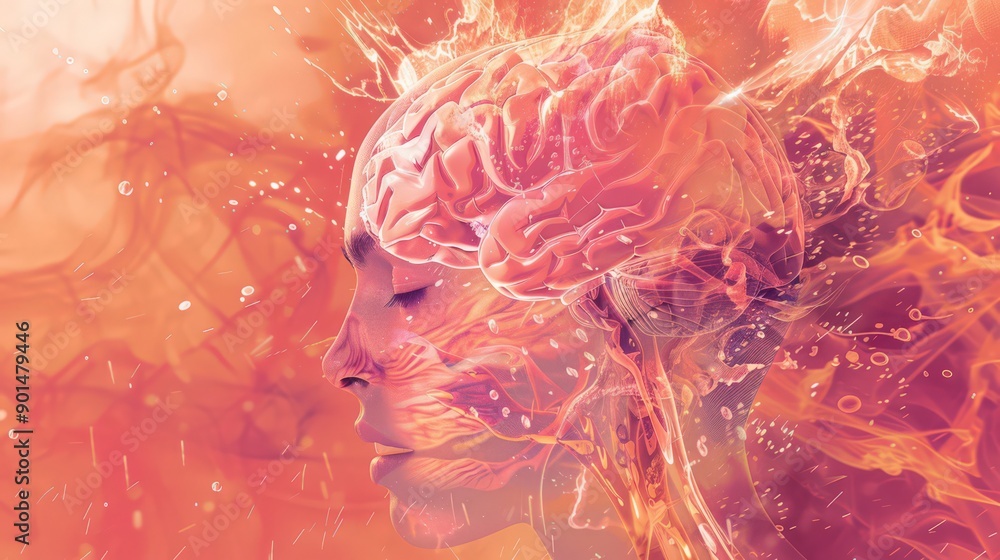 Diagram of a migraine, illustrating triggers, brain changes, and ...