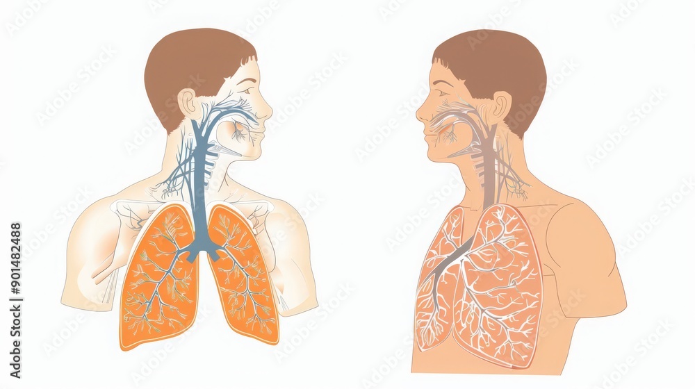 Diagram of the respiratory system, highlighting the lungs, trachea, and ...