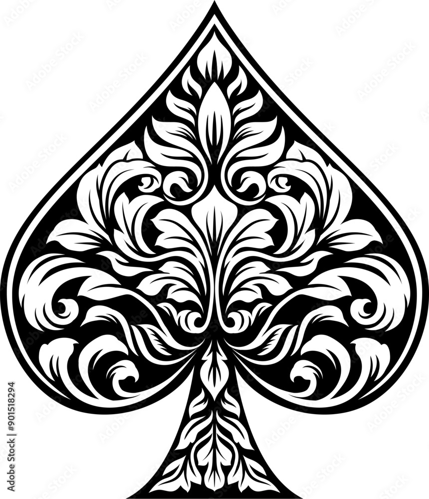 An ace of spades filigree symbol abstract playing card scroll pattern ...